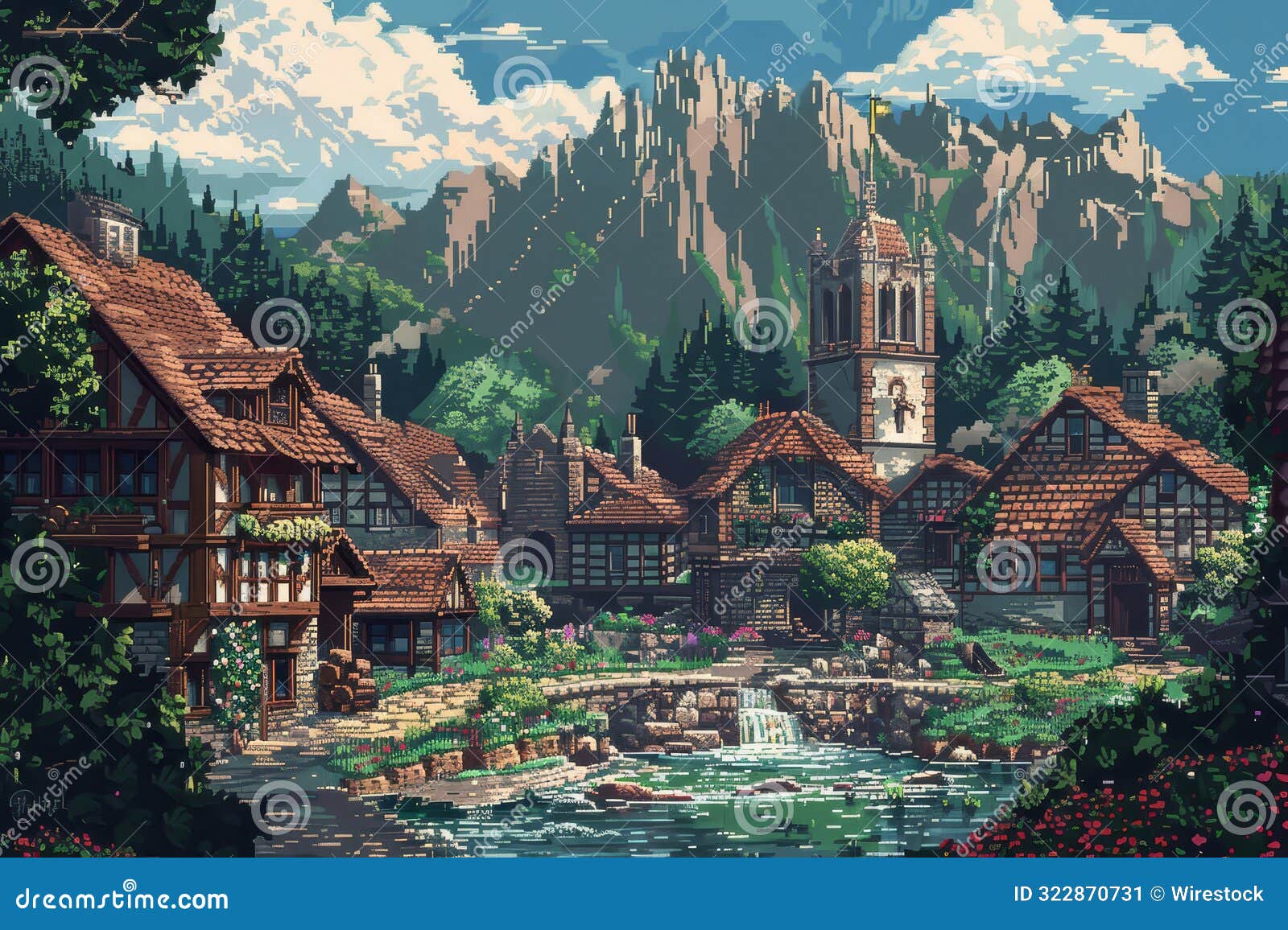 AI-generated Illustration of a Small Medieval Town with a Mountain ...
