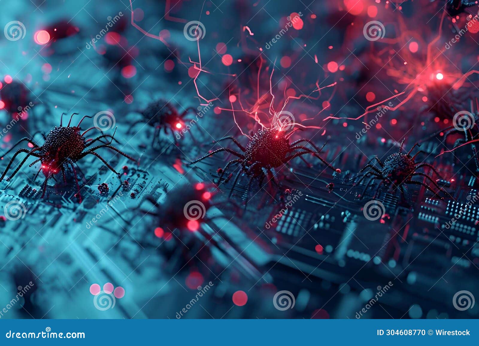 AI Generated Illustration of Small Red Spider Crawling on Computer ...