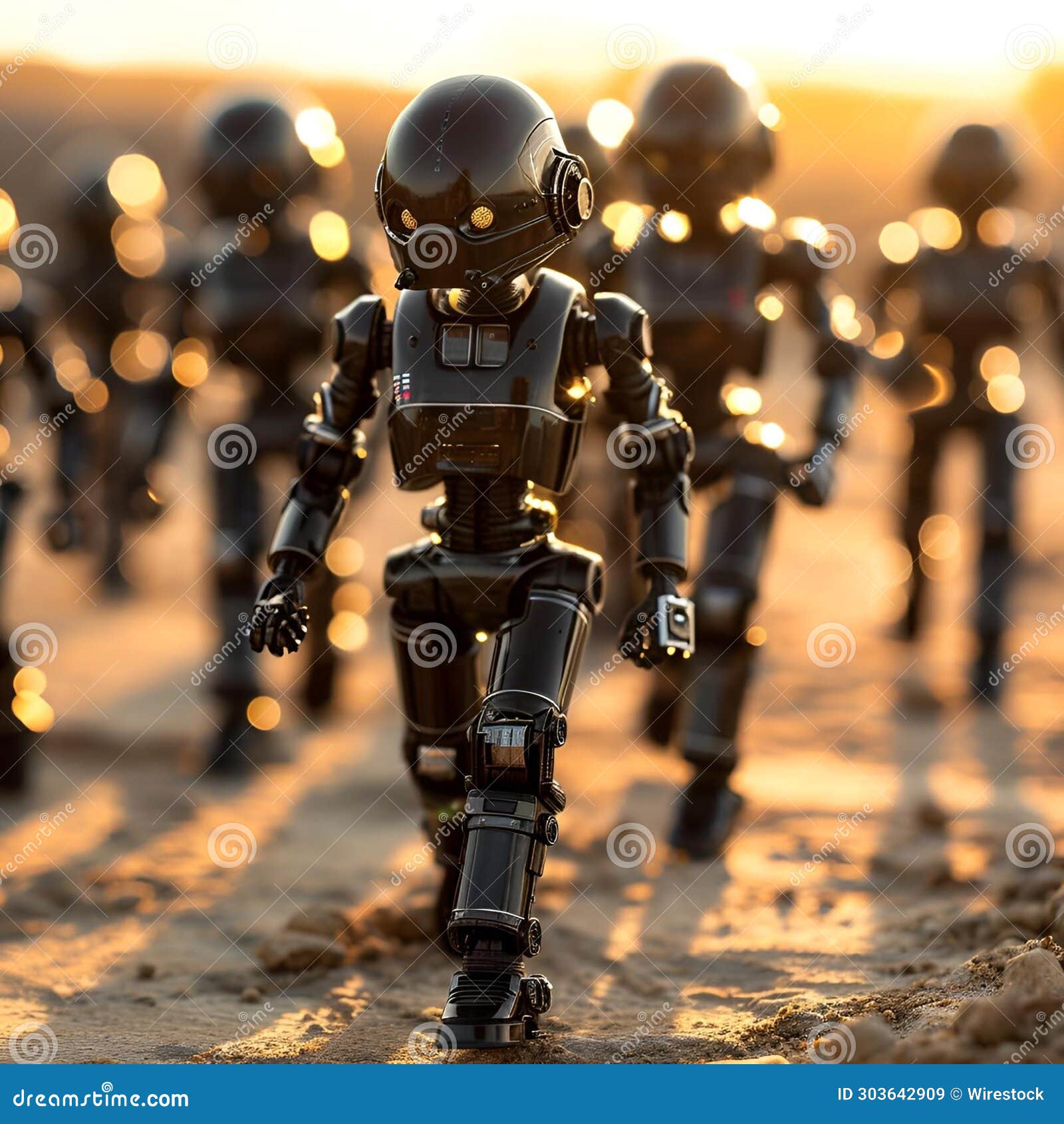 AI-generated Illustration of Small Robots Marching in a Desert Stock ...