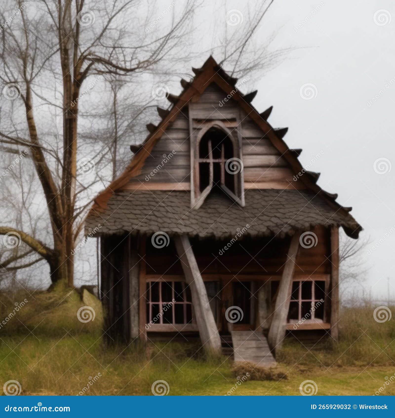 AI-generated Illustration of a Small Wooden House with an Empty Yard ...