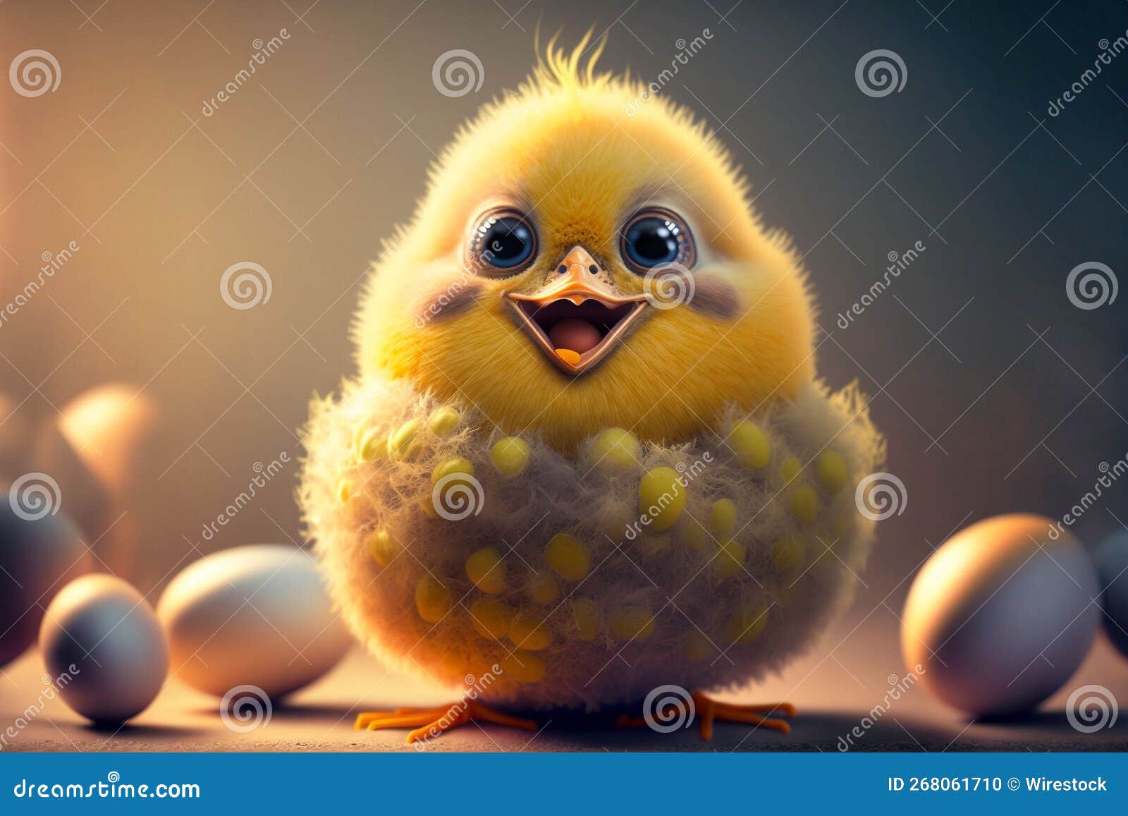 AI Generated Illustration of a Smiley Easter Chicken Surrounded by Eggs ...