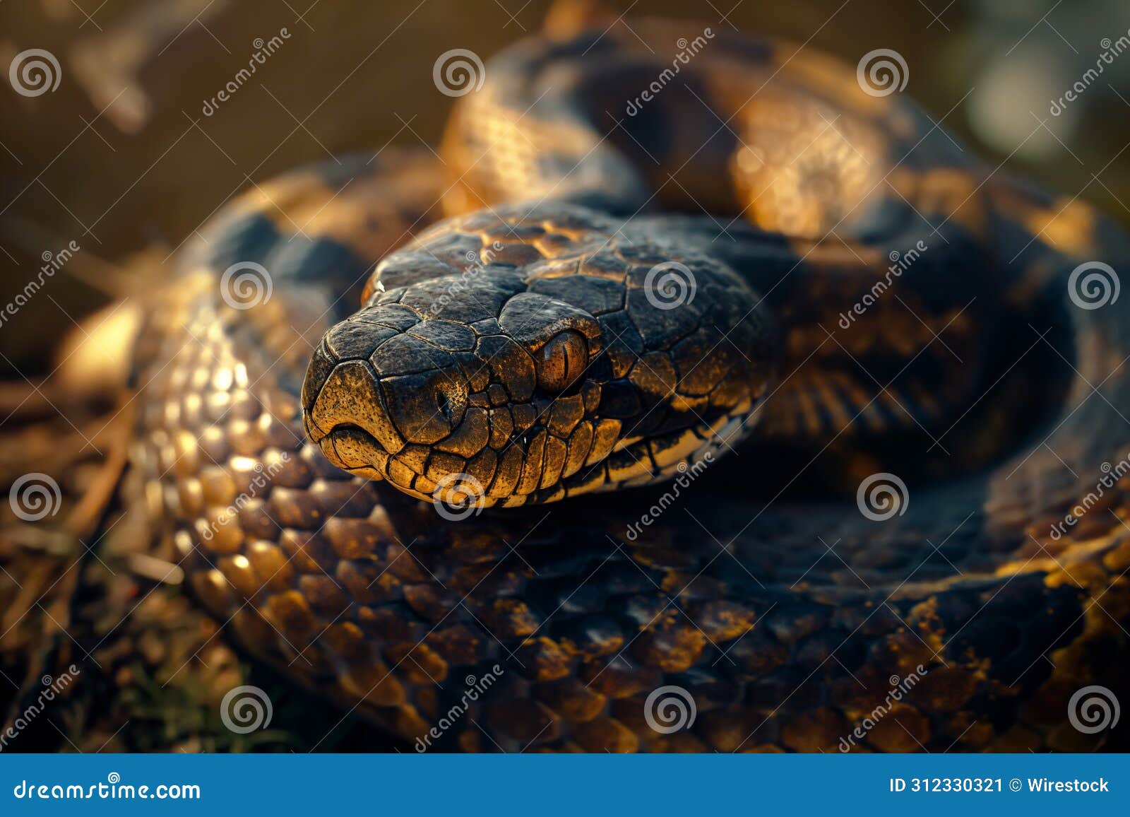 A Snake that is Laying Down on the Ground, Its Head Turned Stock ...