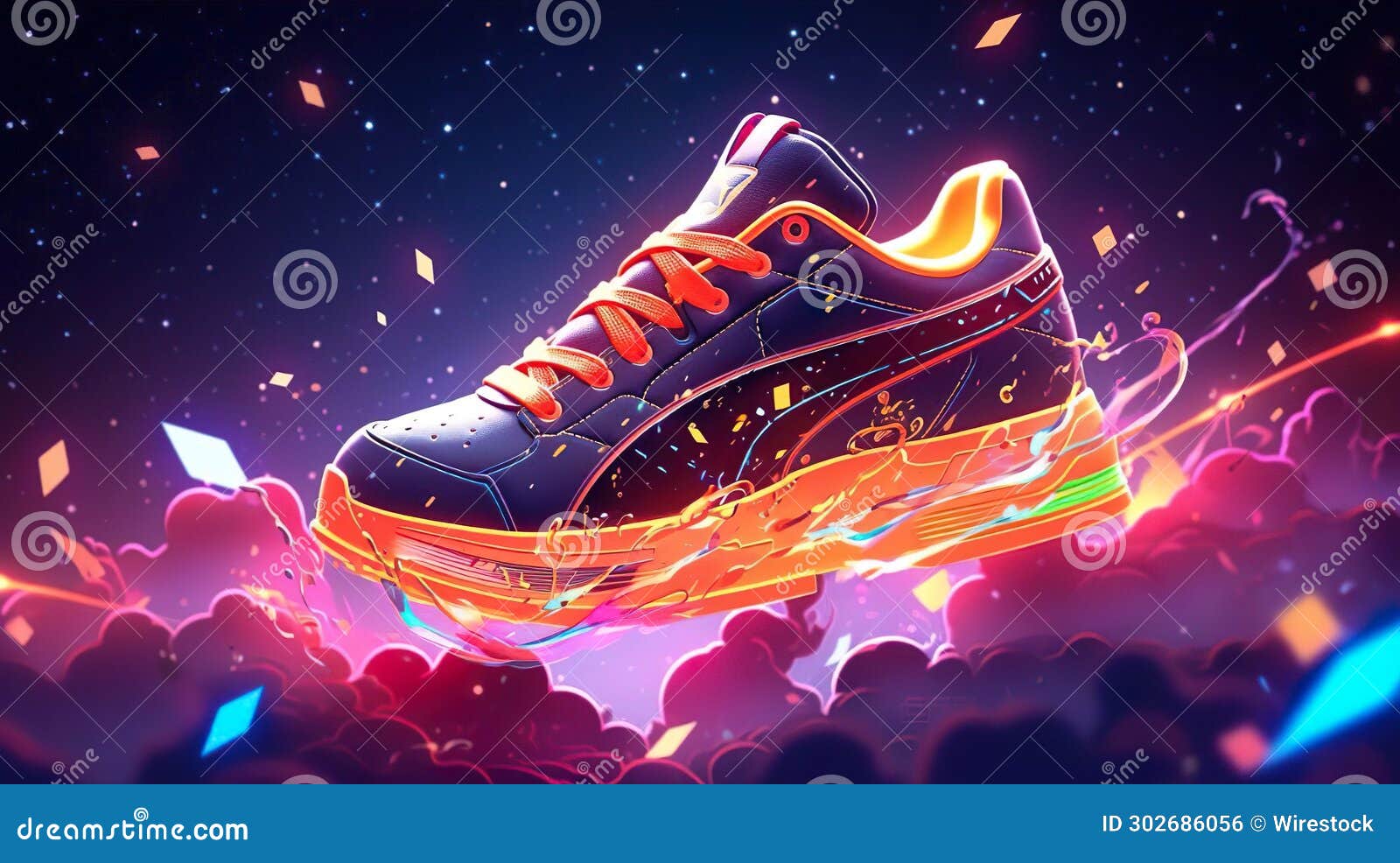 AI Generated Illustration of a Sneaker with a Neon Effect and Abstract ...