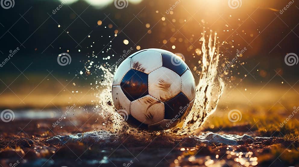 AI Generated Illustration of a Soccer Ball Falling into a Puddle Stock ...
