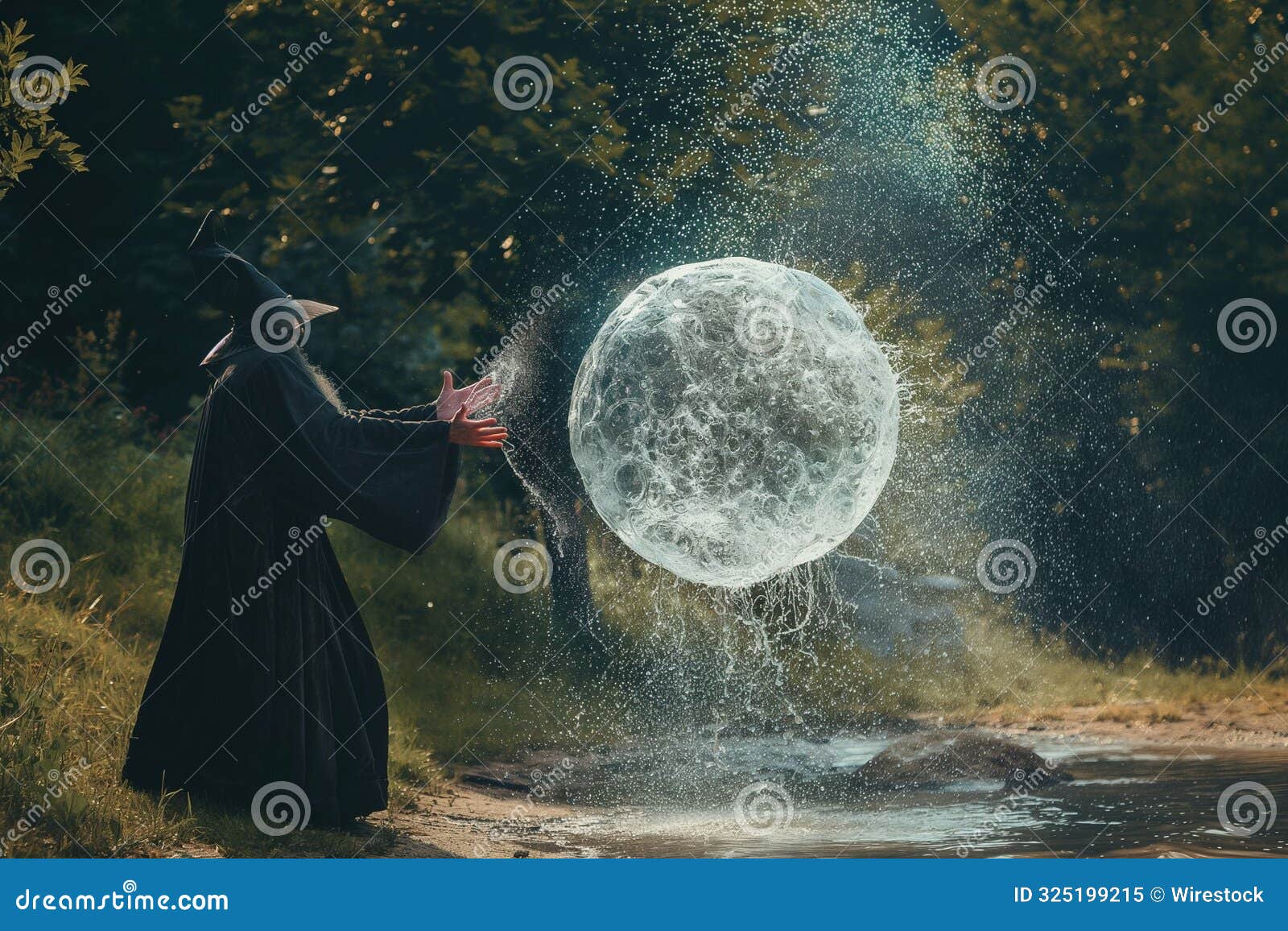 AI Generated Illustration of a Sorcerer Performing a Magical Spell by a ...