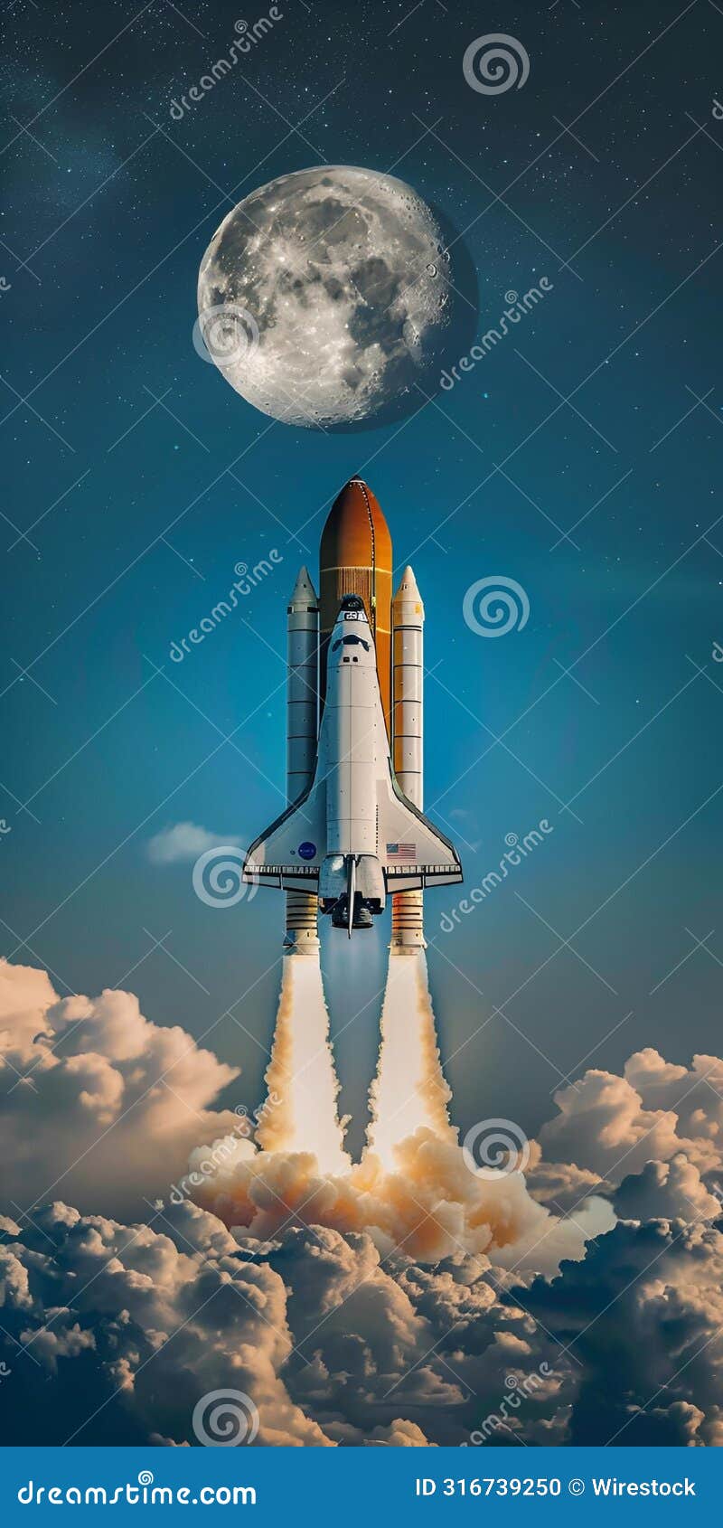 AI Generated Illustration of a Space Shuttle Soaring Under a Full Moon ...