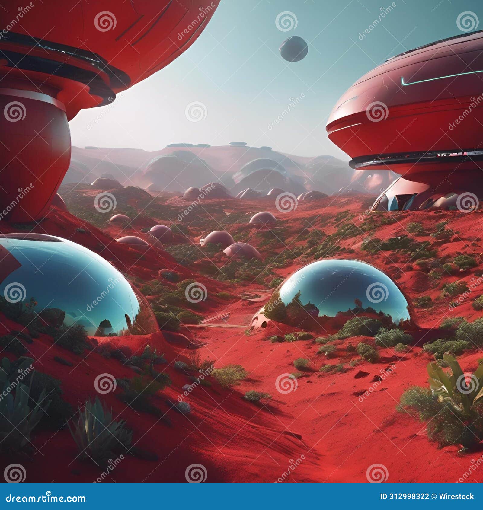 AI Generated Illustration of a Spaceport Structures in a Red Desert ...