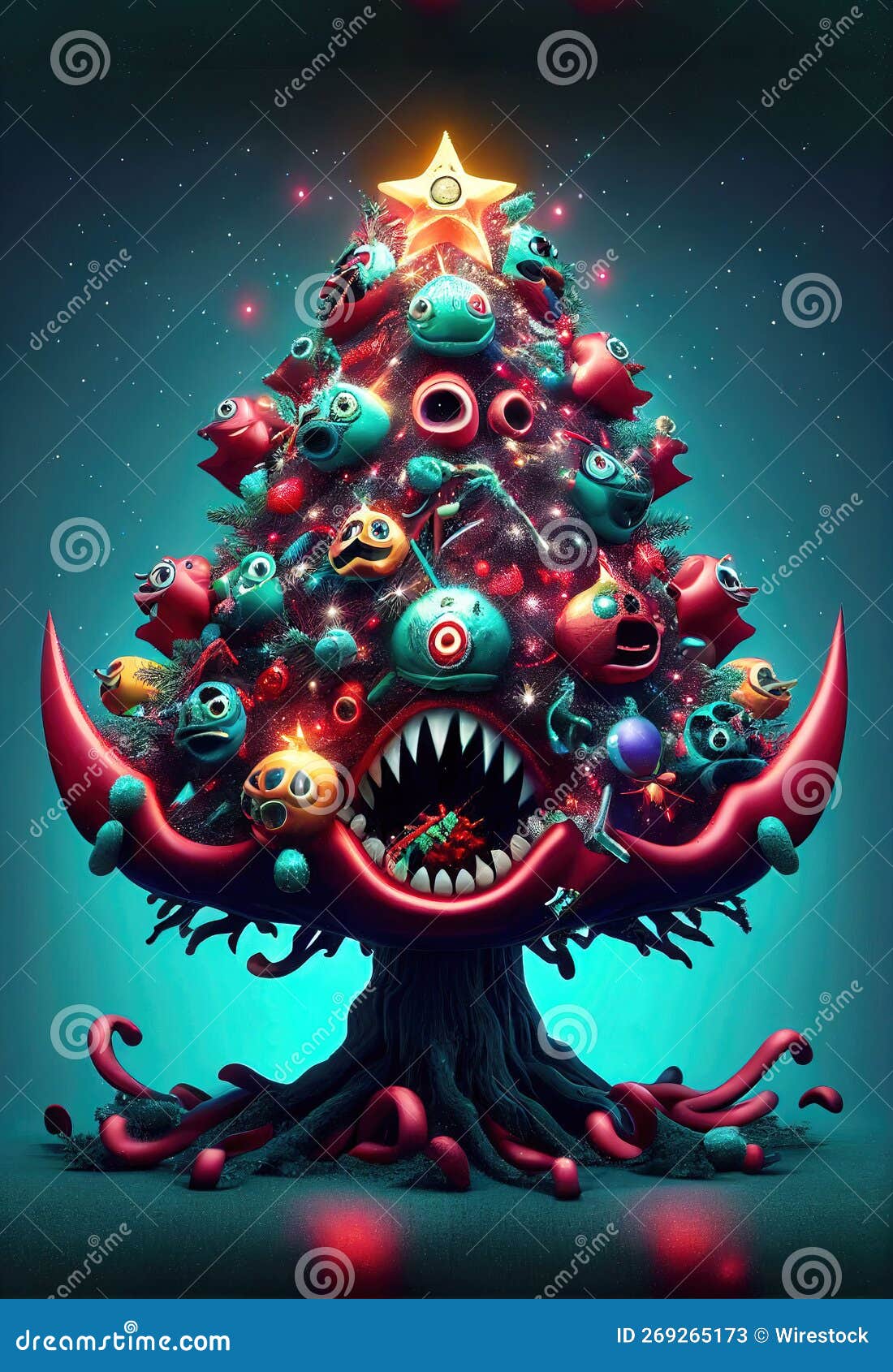 AI Generated Illustration of a Spooky Christmas Tree Stock Illustration ...