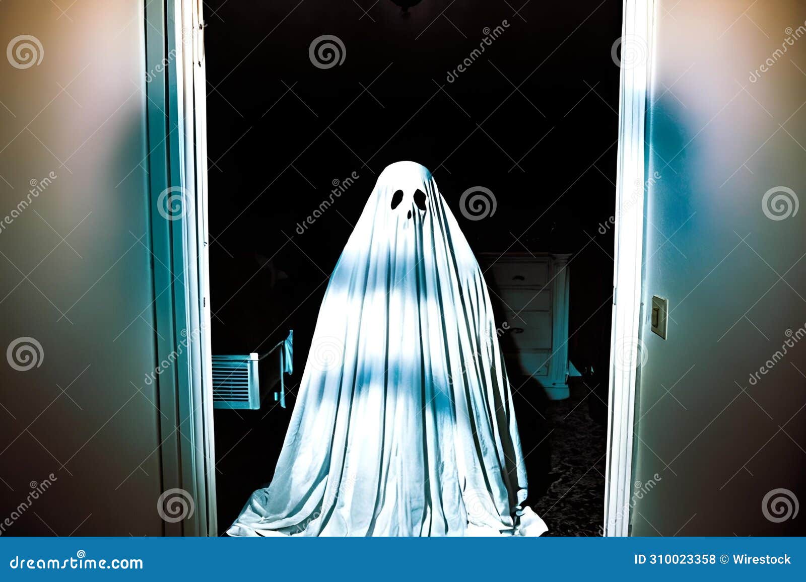 A Ghostly Looking Ghost Walks in a Doorway Behind the Light Stock ...