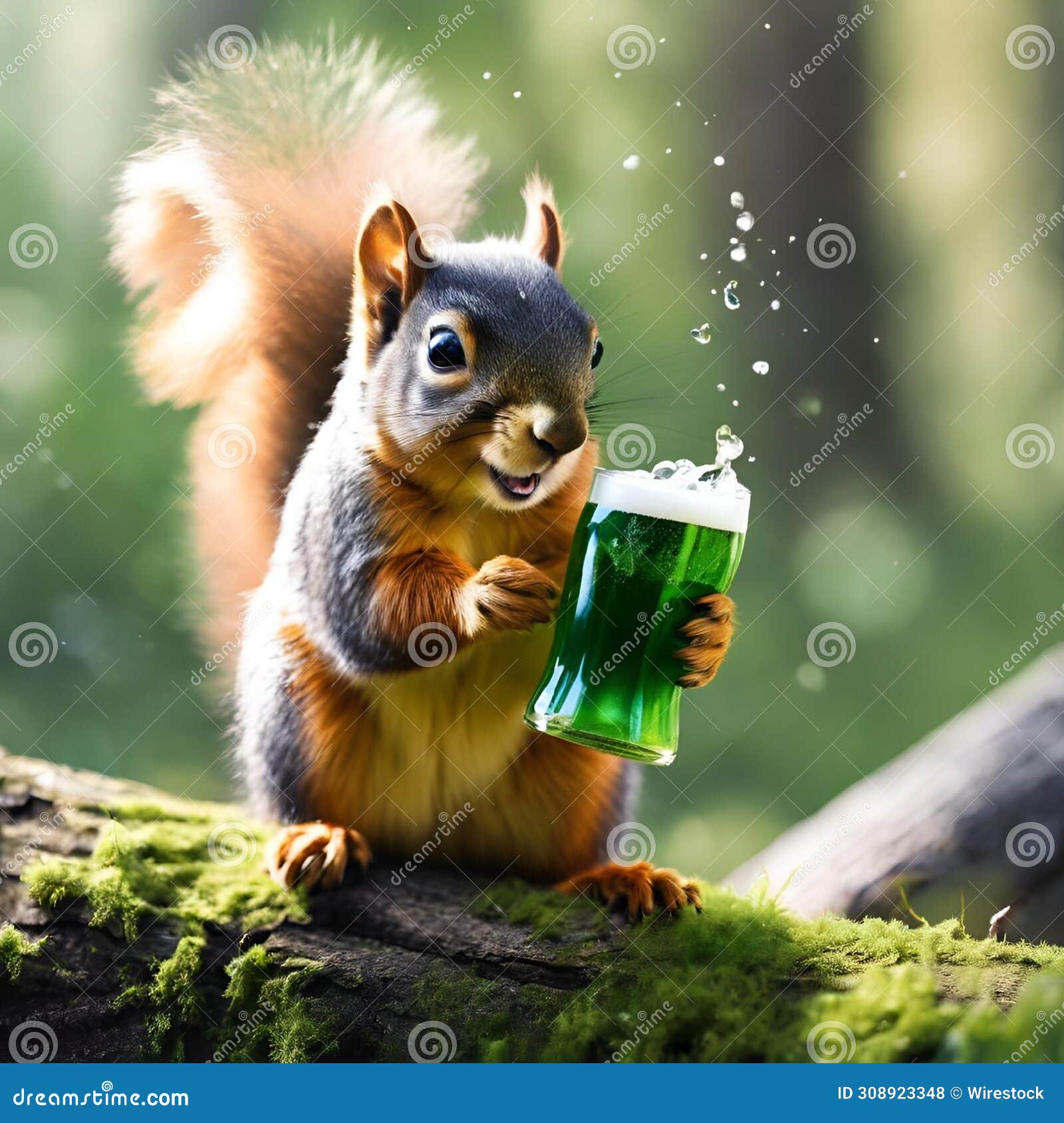 AI Generated Illustration of a Squirrel Drinking Green Beer Stock Illustration - Illustration of ...