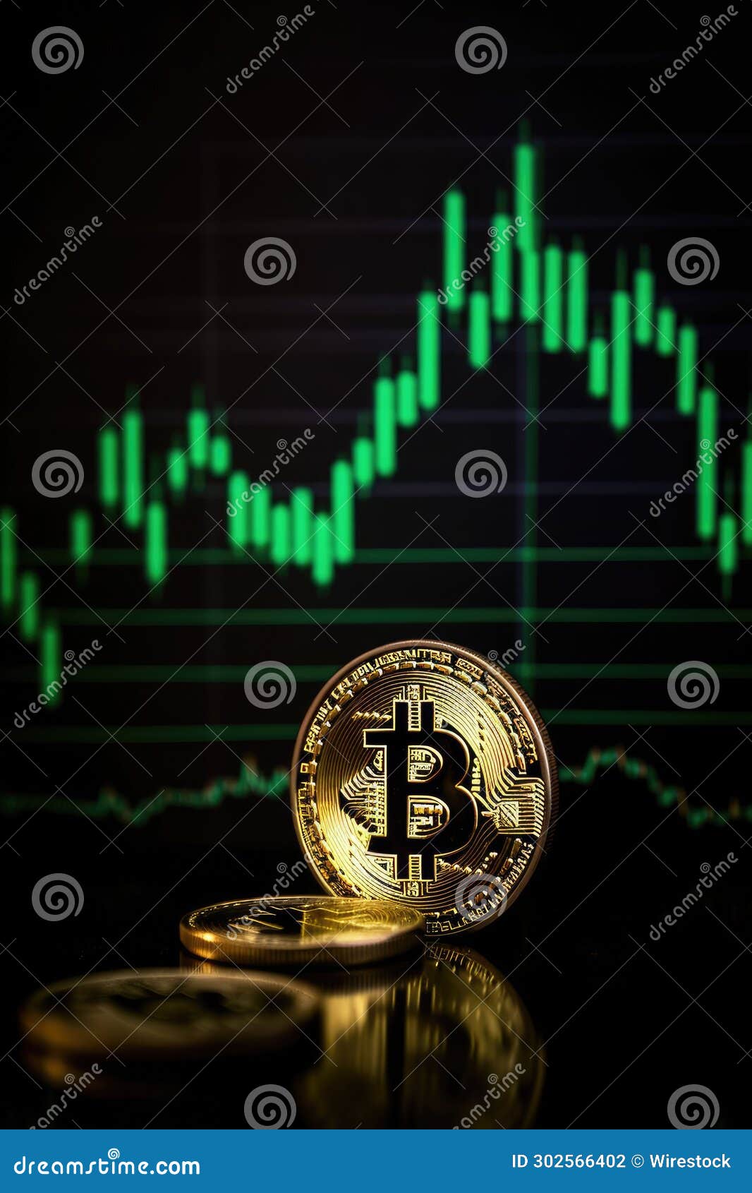 AI Generated Illustration of a Stack of Gold Bitcoins Topped with a ...