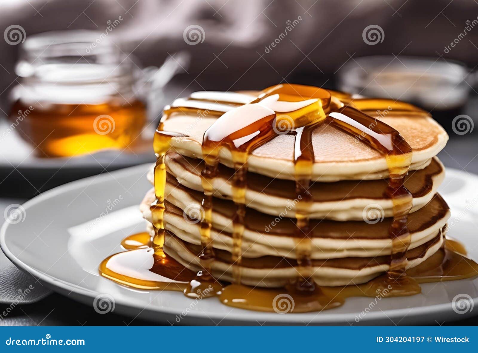 AI Generated Illustration of a Stack of Pancakes with Honey Syrup Stock ...