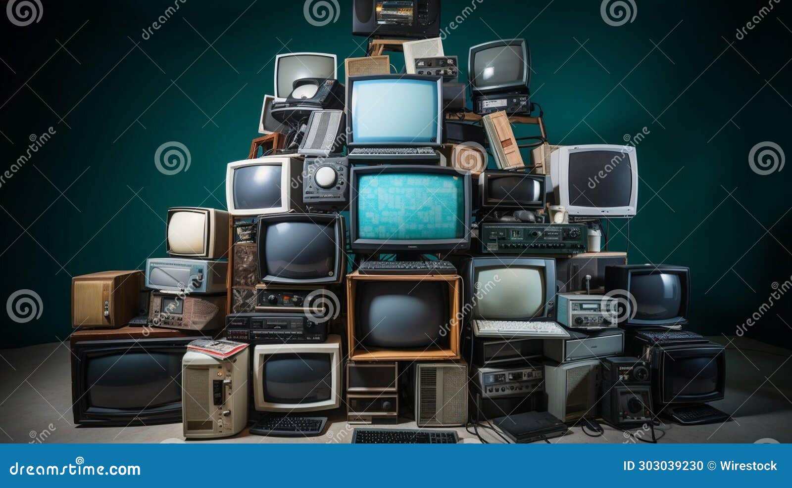 AI Generated Illustration of a Stack of Vintage Television Sets Stock ...