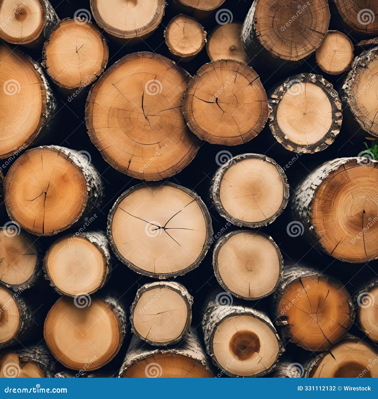 AI-generated Illustration of Stacked Tree Logs Showing Cross-sections ...