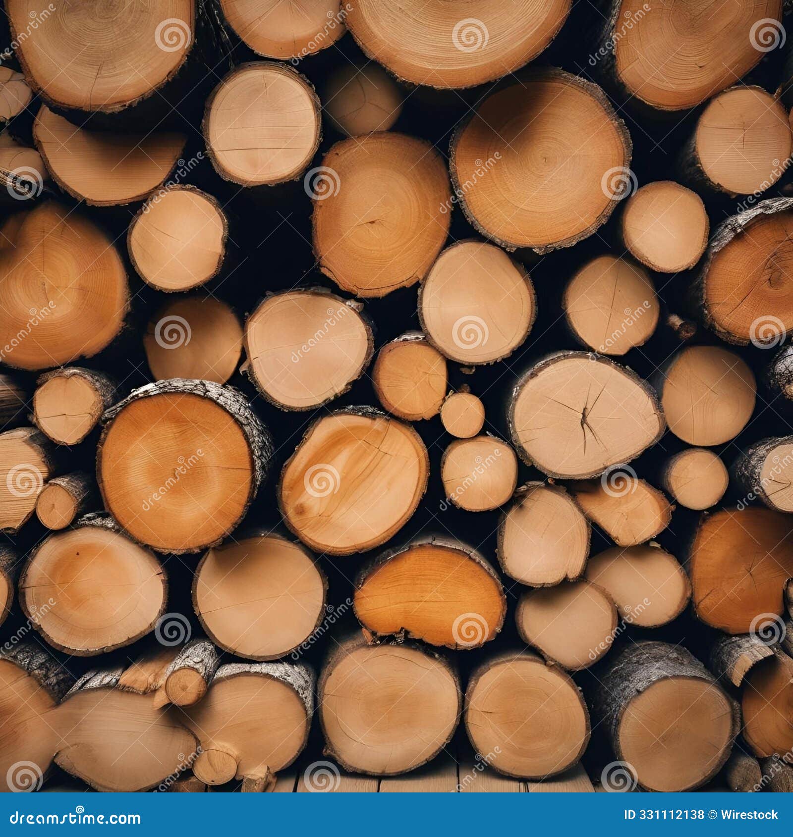 AI-generated Illustration of Stacked Tree Logs Showing Cross-sections ...
