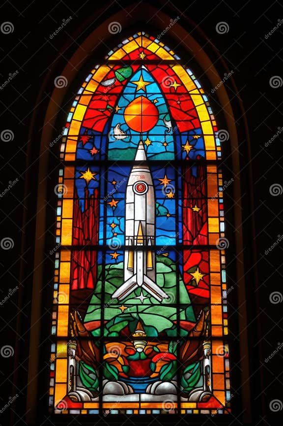 AI Generated Illustration of a Stained Glass Window Featuring a Rocket ...