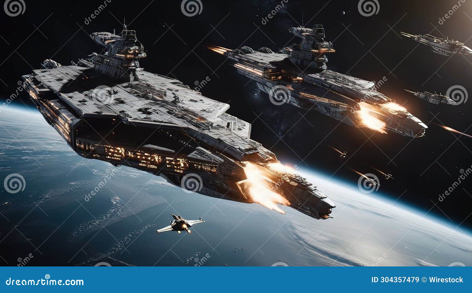 Star Wars Ships Flying by in Space with Earth Below Them Stock ...