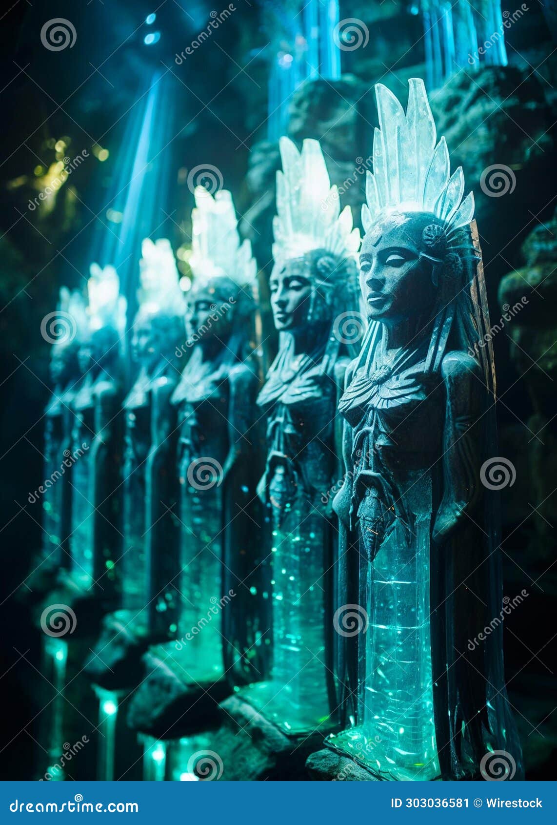 AI-generated Illustration of Statues Carved Out of Stone Stand Under ...