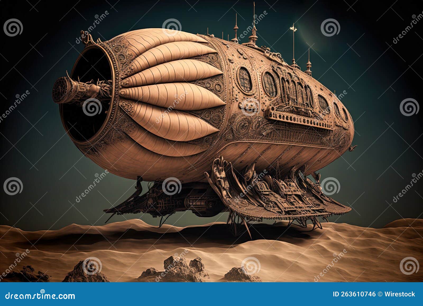 Spaceship Landing On Planet. Futuristic Spacecraft. UFO. Concept Art ...