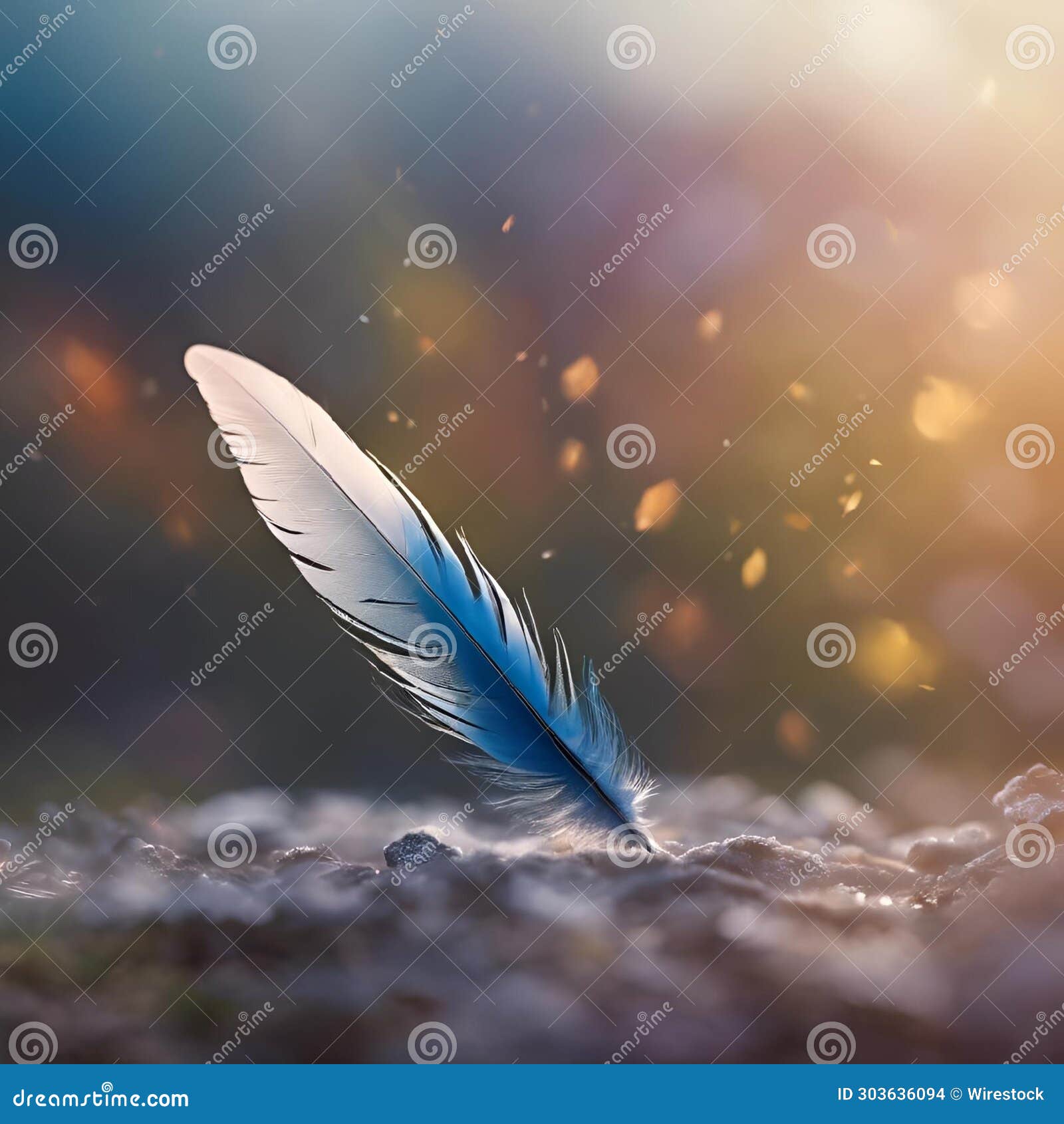 AI Generated Illustration of a Striking Blue Feather Lying on a Rustic ...