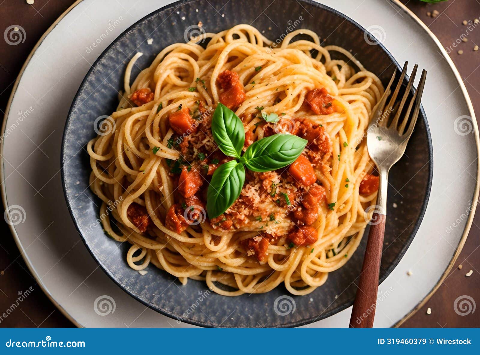 AI Generated Illustration of a Studio Lit Dish of Spaghetti with Some ...