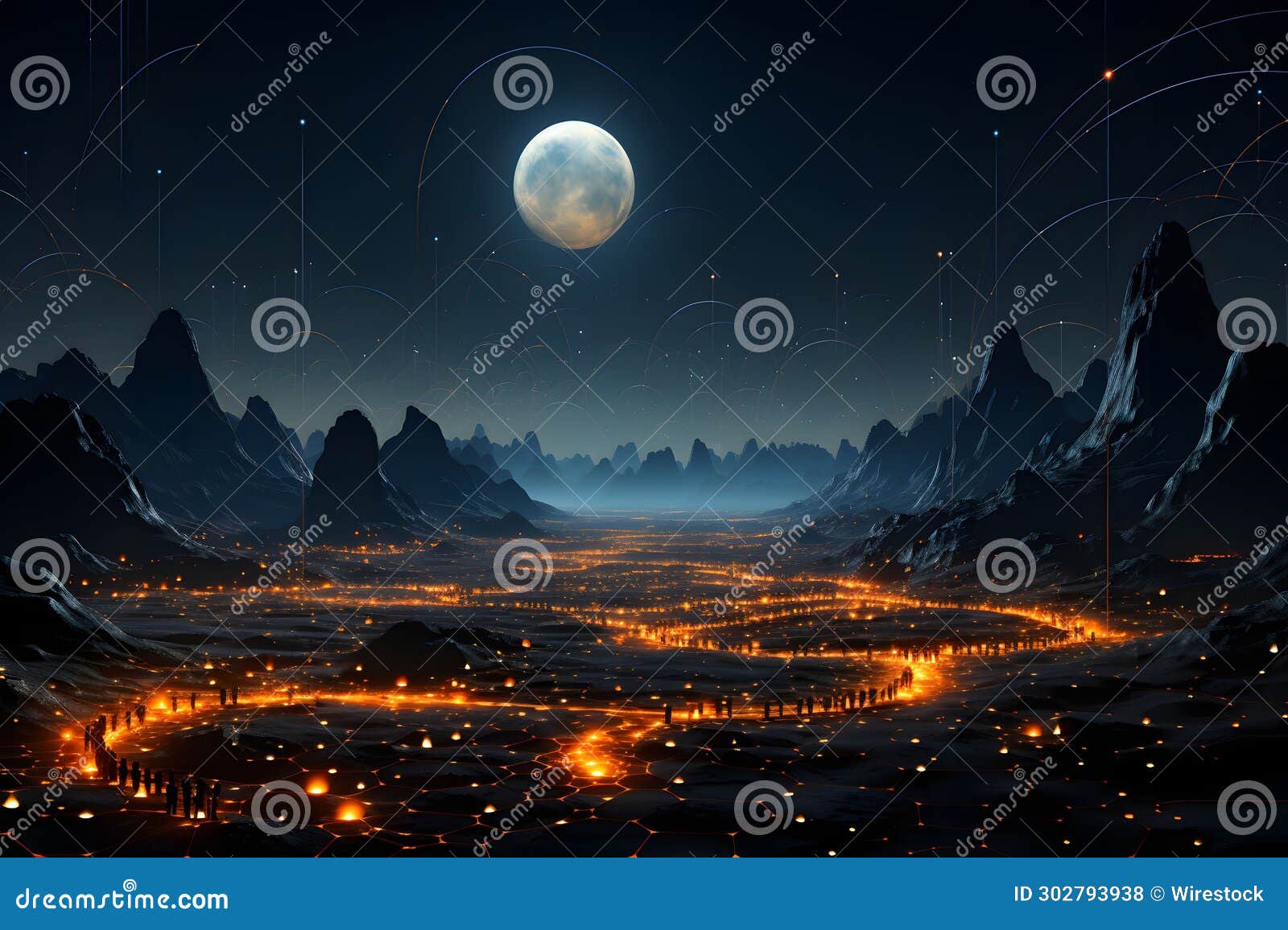 AI Generated Illustration of a Stunning Nightscape of a Moonlit Valley ...