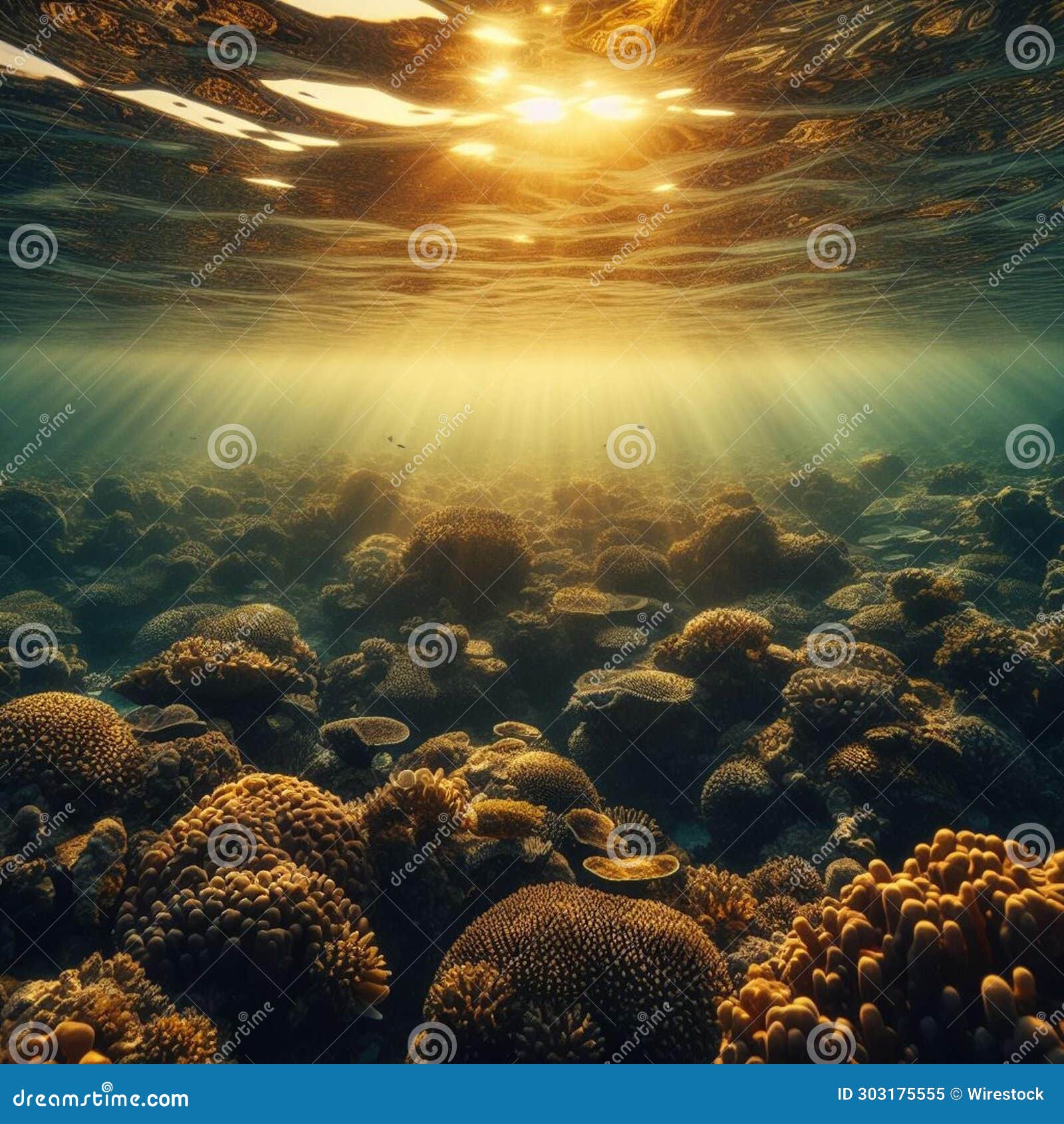 The Sun Shines through the Water Above Corals on the Ocean Floor Stock ...
