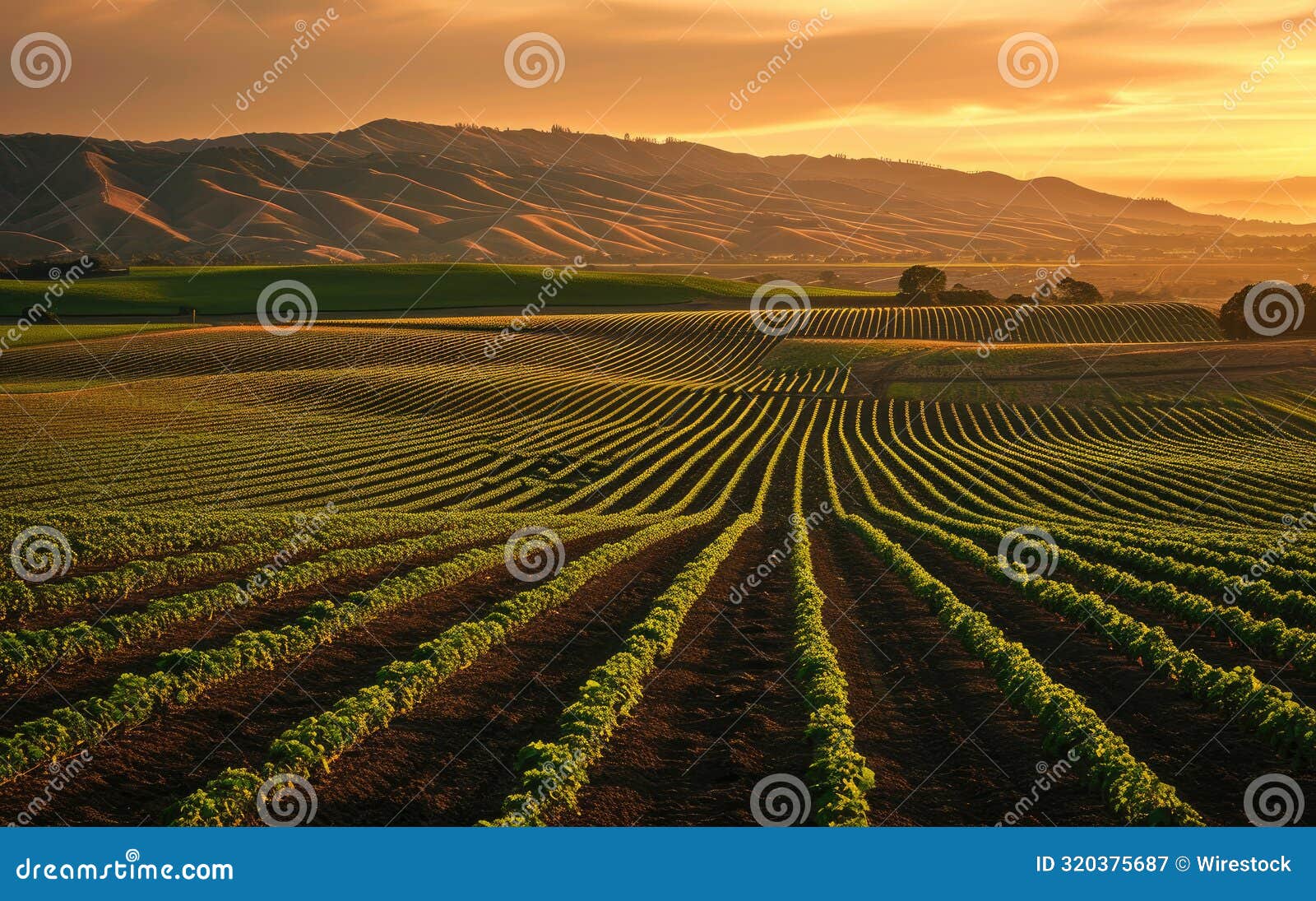 AI-generated Illustration of the Sun Setting Over Farm Fields with ...