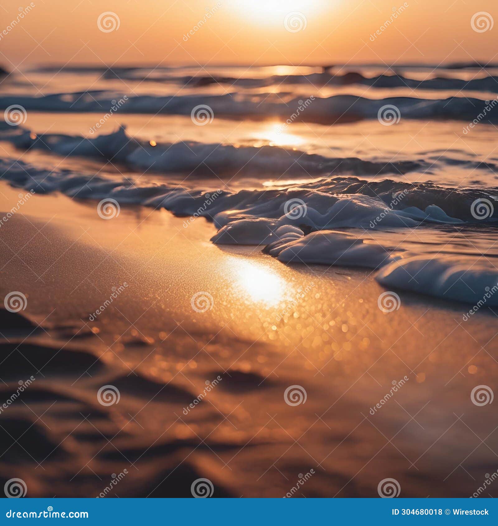 AI-generated Illustration of Sunset Over Ocean Waves Approaching the ...