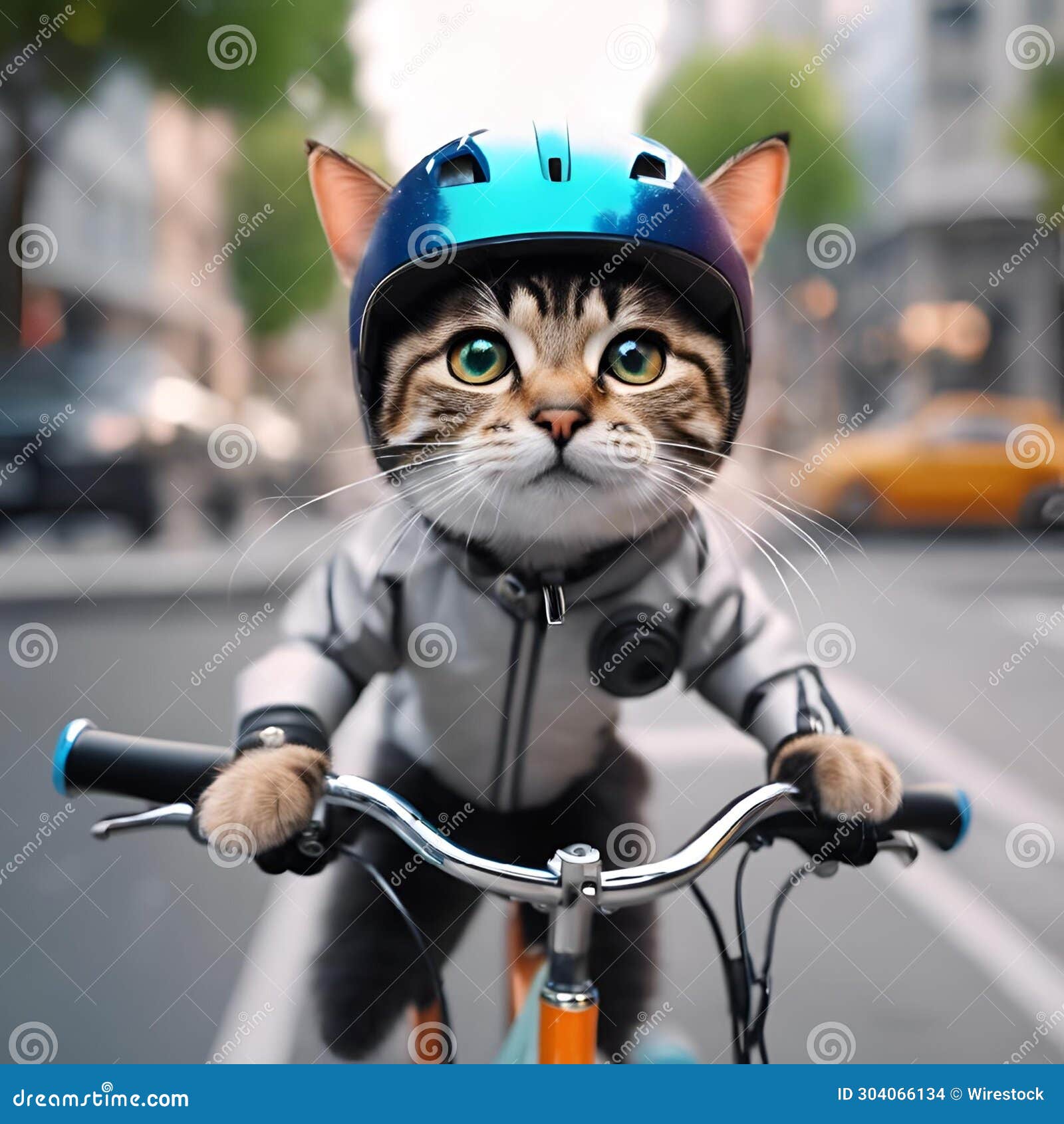 AI Generated Illustration of a Tabby Cat Riding a Bicycle Stock ...