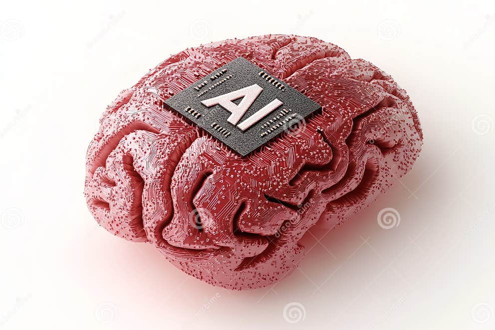 Textured Red AI Brain Embedded Chip Patterns Soft Grainy Surface ...