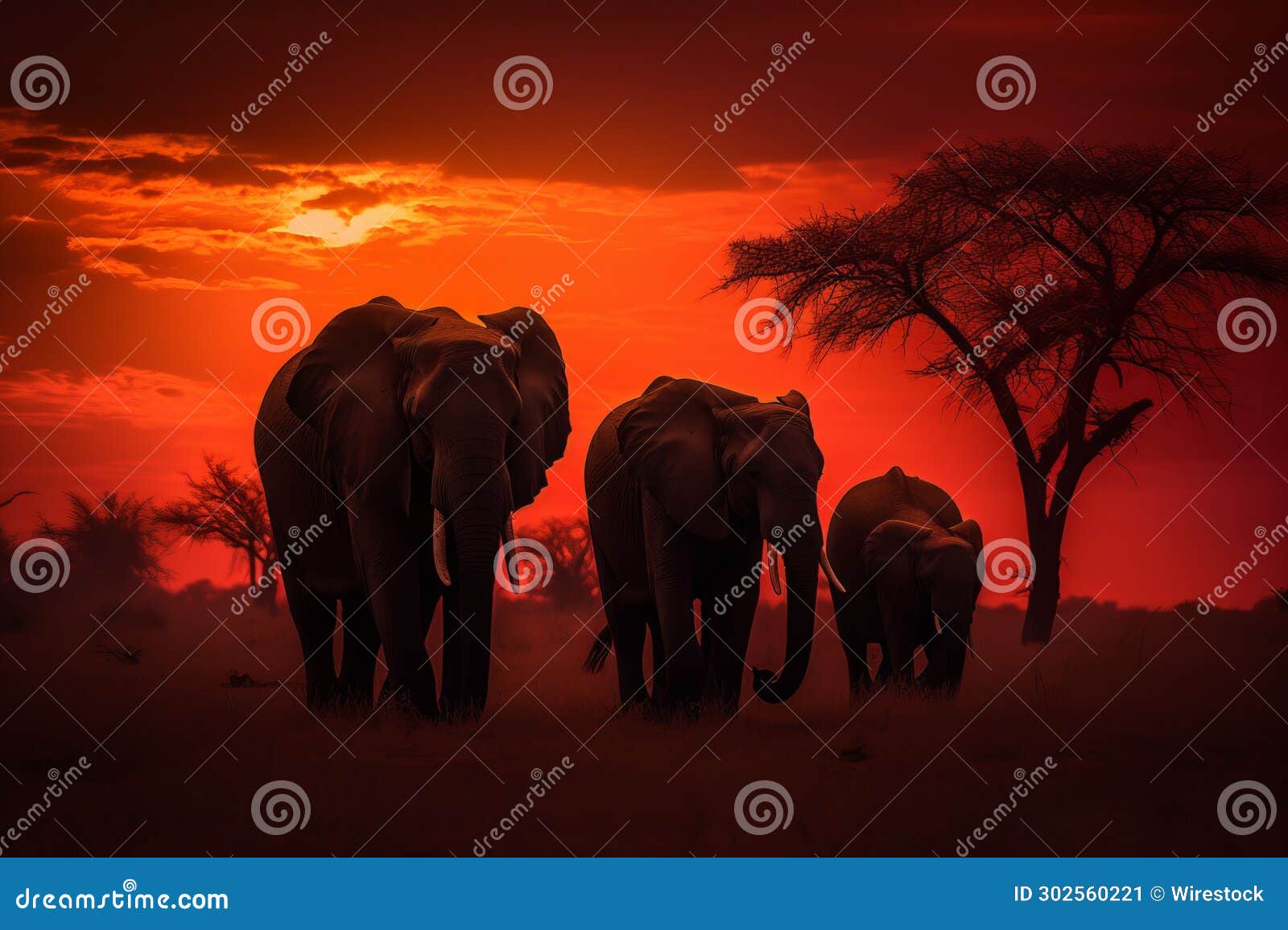 AI Generated Illustration of Three African Elephants Strolling through ...