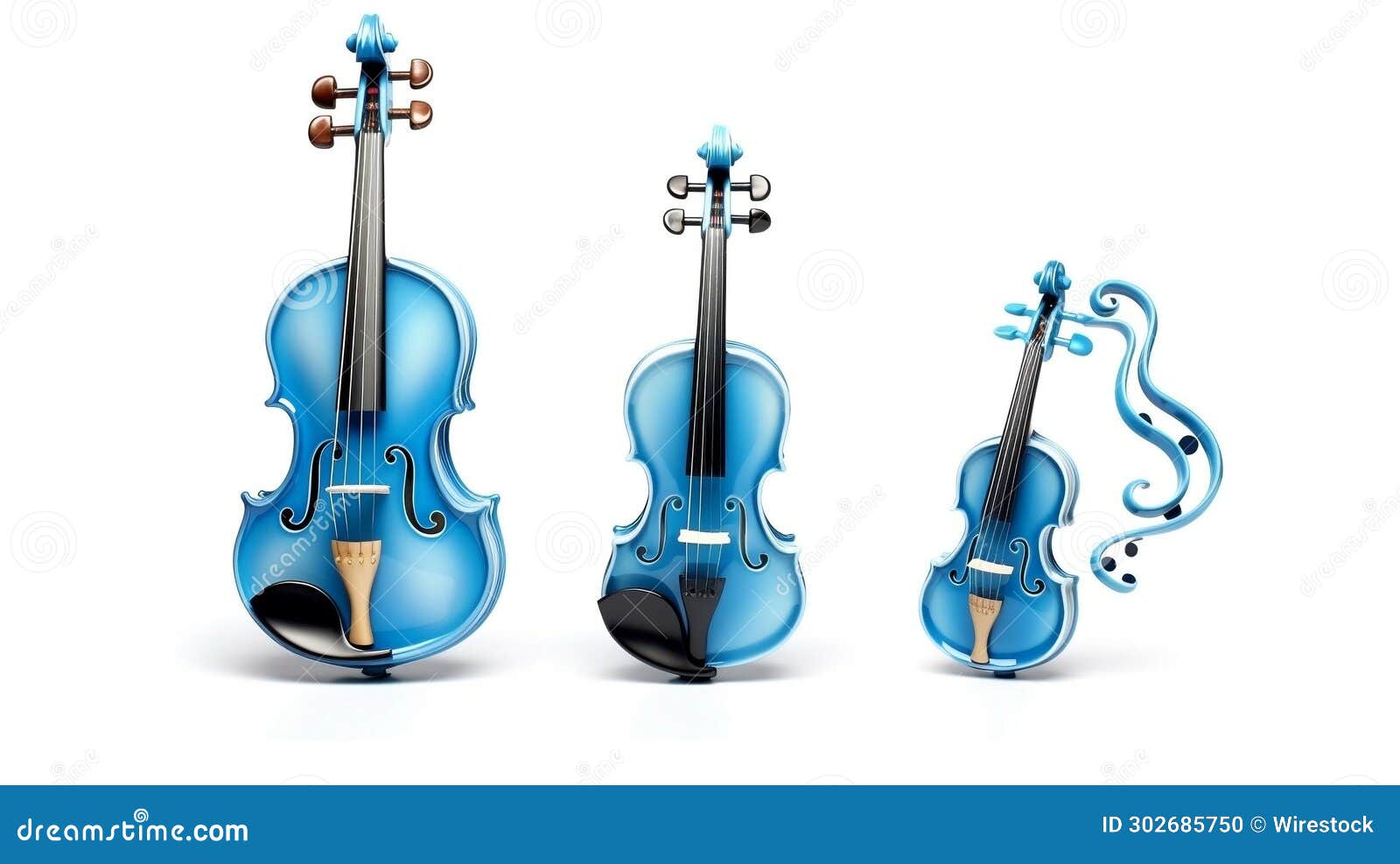 AI-generated Illustration of Three Blue Violins in Various Sizes Stock ...