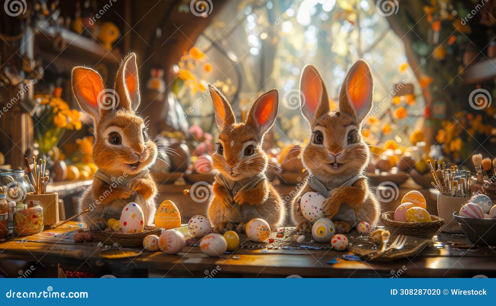 The Three Bunnies in Easter Bunny Bunny and His Eggs Stock Illustration ...
