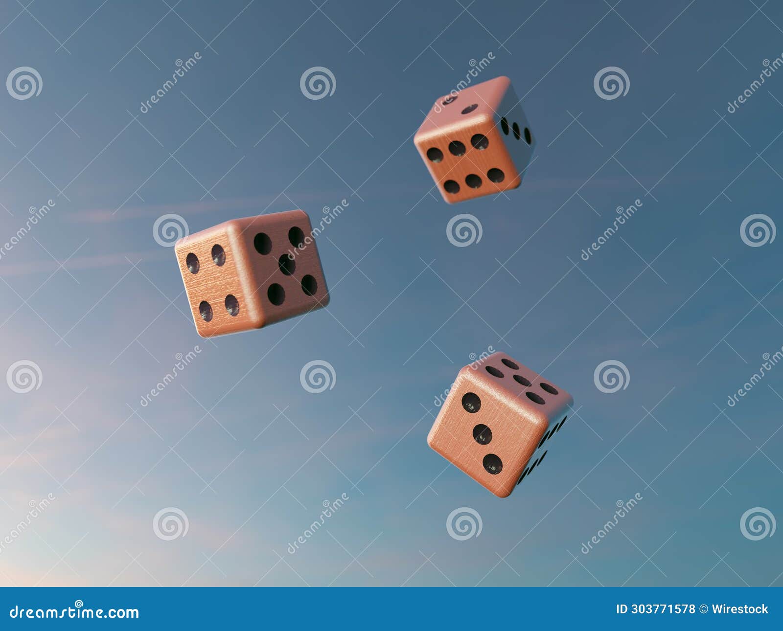 AI Generated Illustration of Three Red Dice Flying in the Sky Against a ...