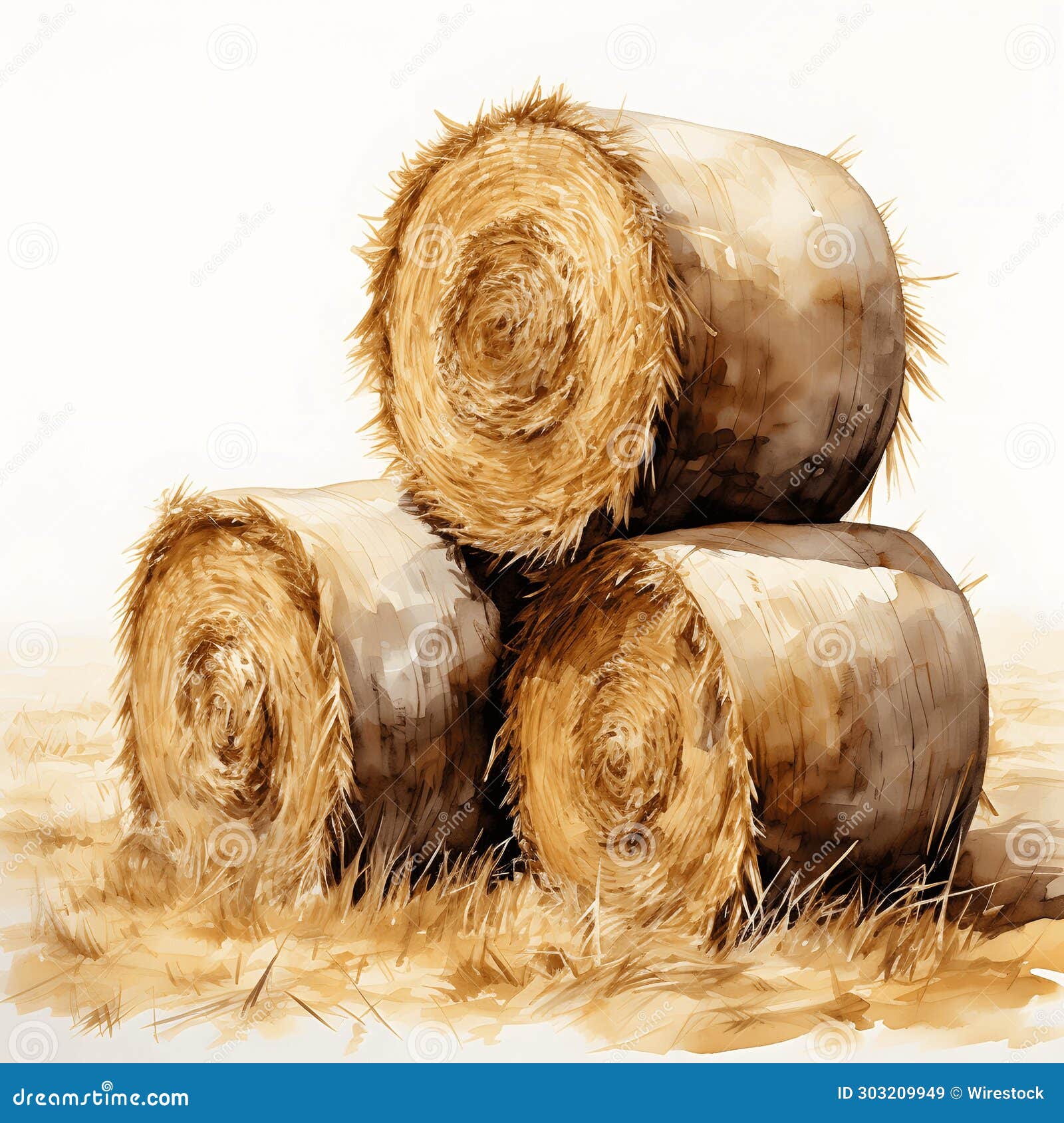AI Generated Illustration of Three Round Bales of Hay Stacked in a ...