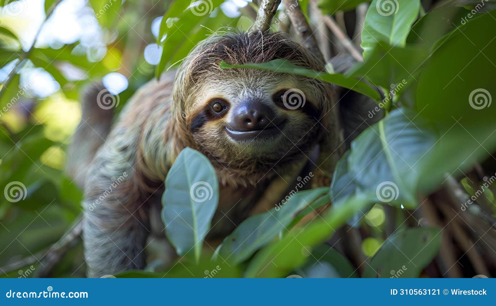 A Three - Toed Sloth is Hanging from the Branches of a Tree Stock ...