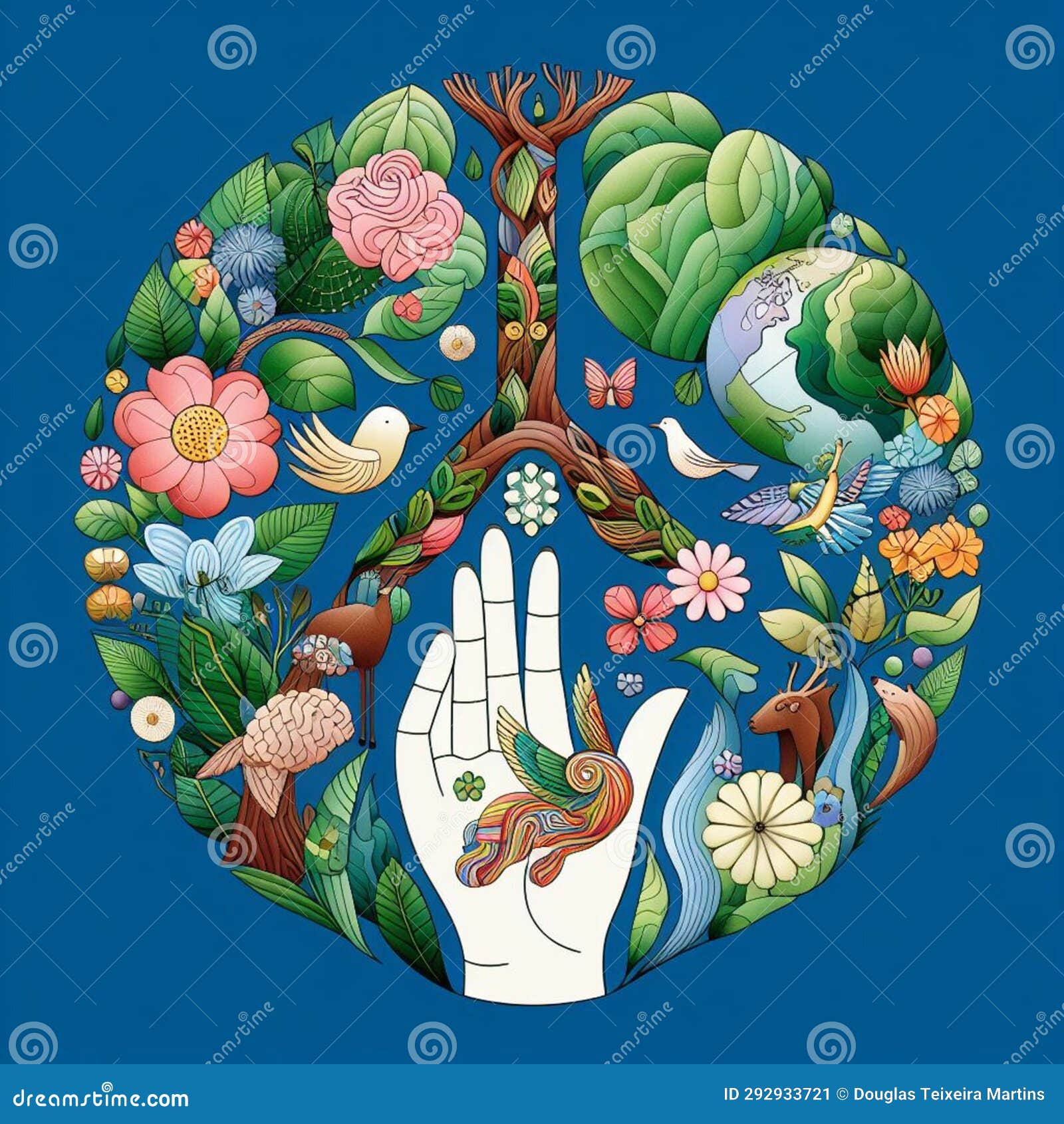 Illustration To Represent Peace Using Elements of Nature Such As ...
