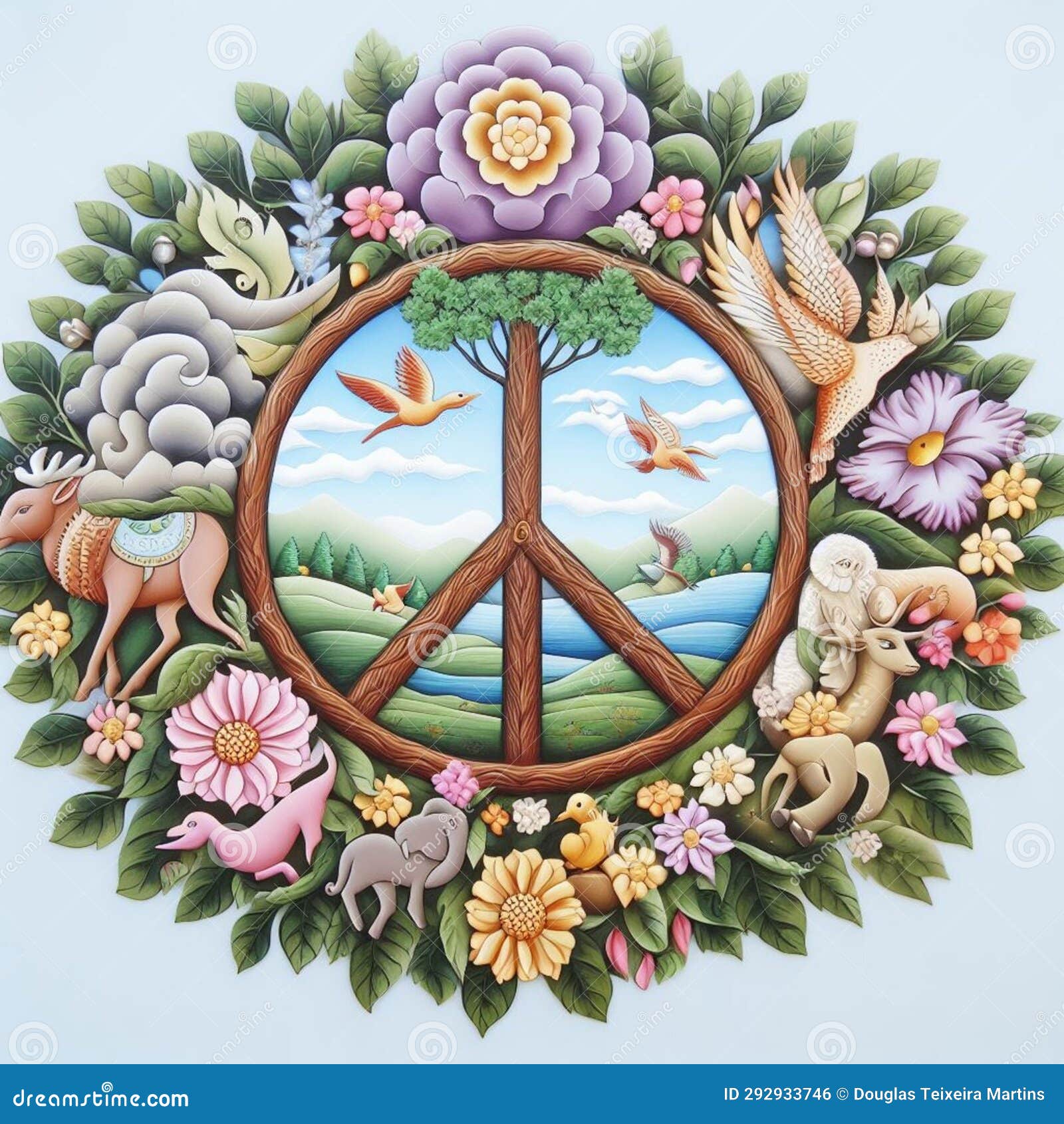 Illustration To Represent Peace Using Elements of Nature Such As ...