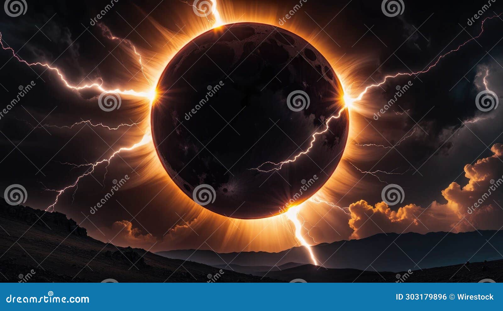 AI Generated Illustration of a Total Solar Eclipse with an Intense ...