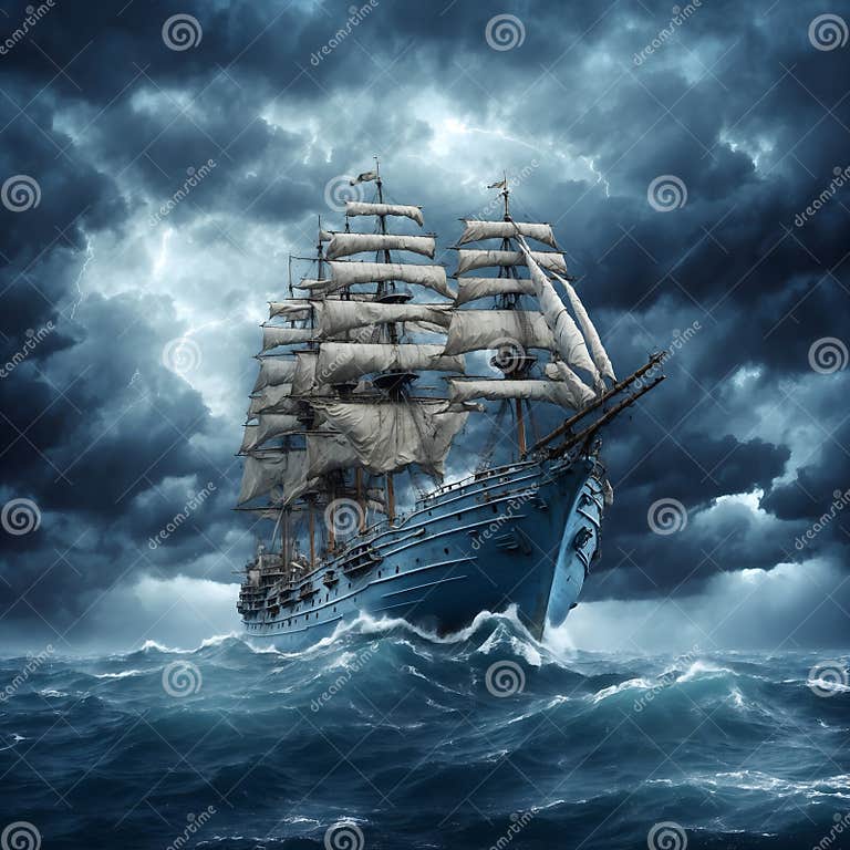 AI Generated Illustration of a Towering Blue Vessel Navigating through ... AI Generated Illustration of a Towering Blue Vessel Navigating through ...