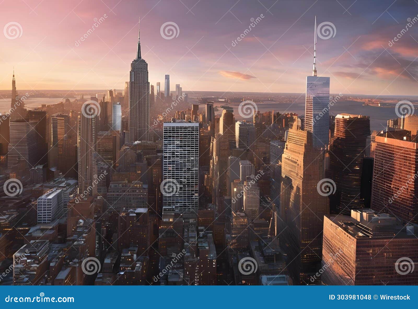 AI Generated Illustration of a Towering Metropolis with Adjacent ...