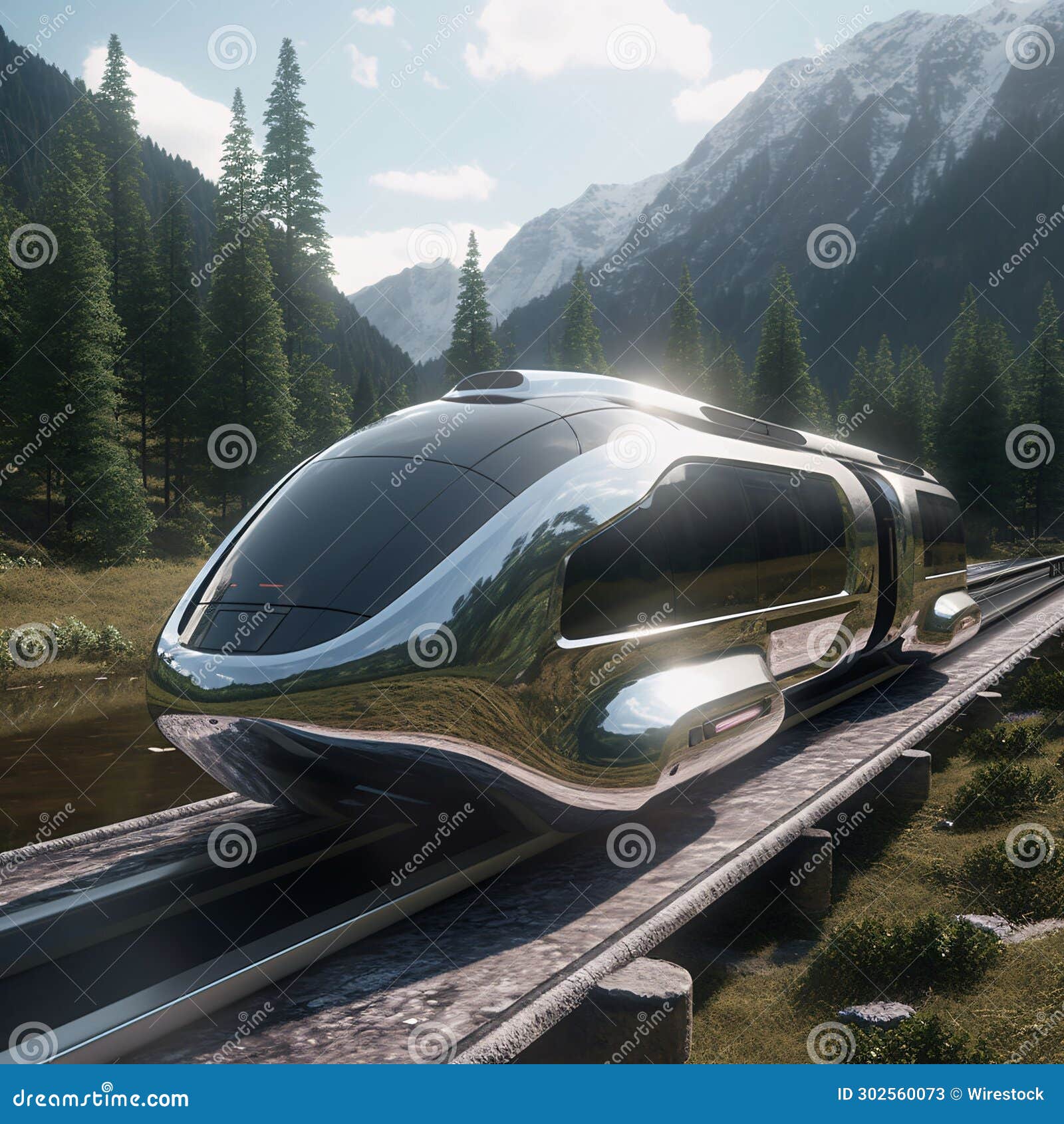 AI Generated Illustration of a Train Chugging Along Railroad Tracks in ...