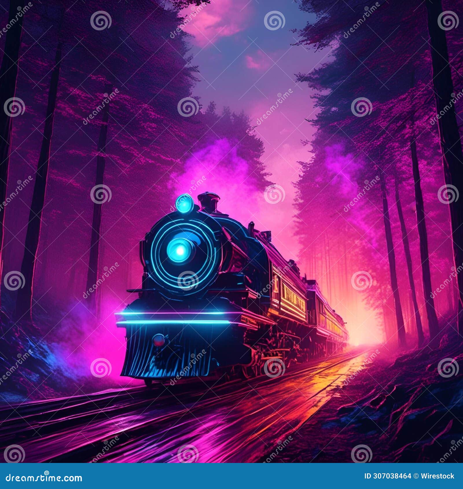AI Generated Illustration of a Train Emerges from the Forest ...
