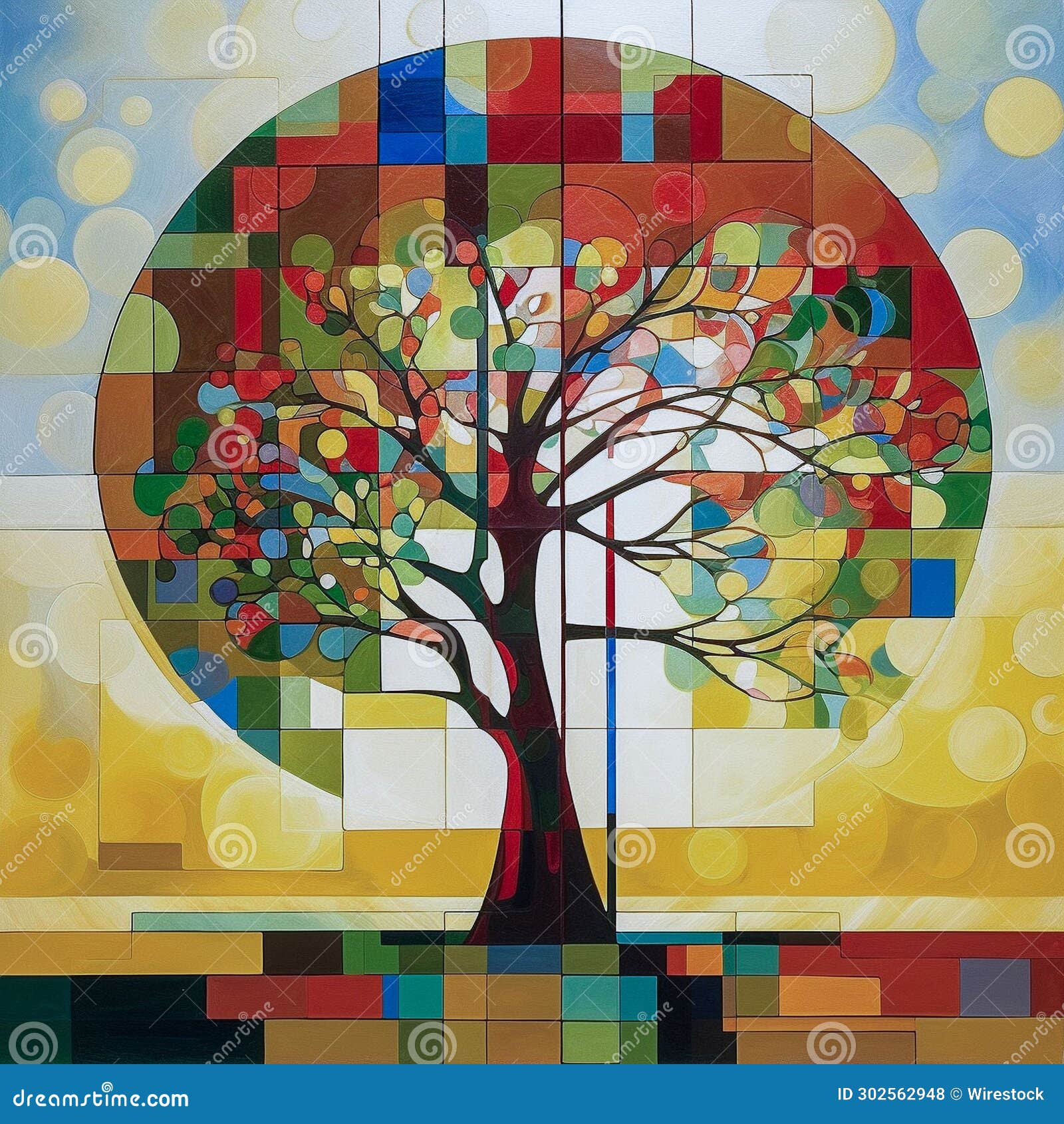 AI Generated Illustration of a Tree Composed of Geometric Shapes and ...