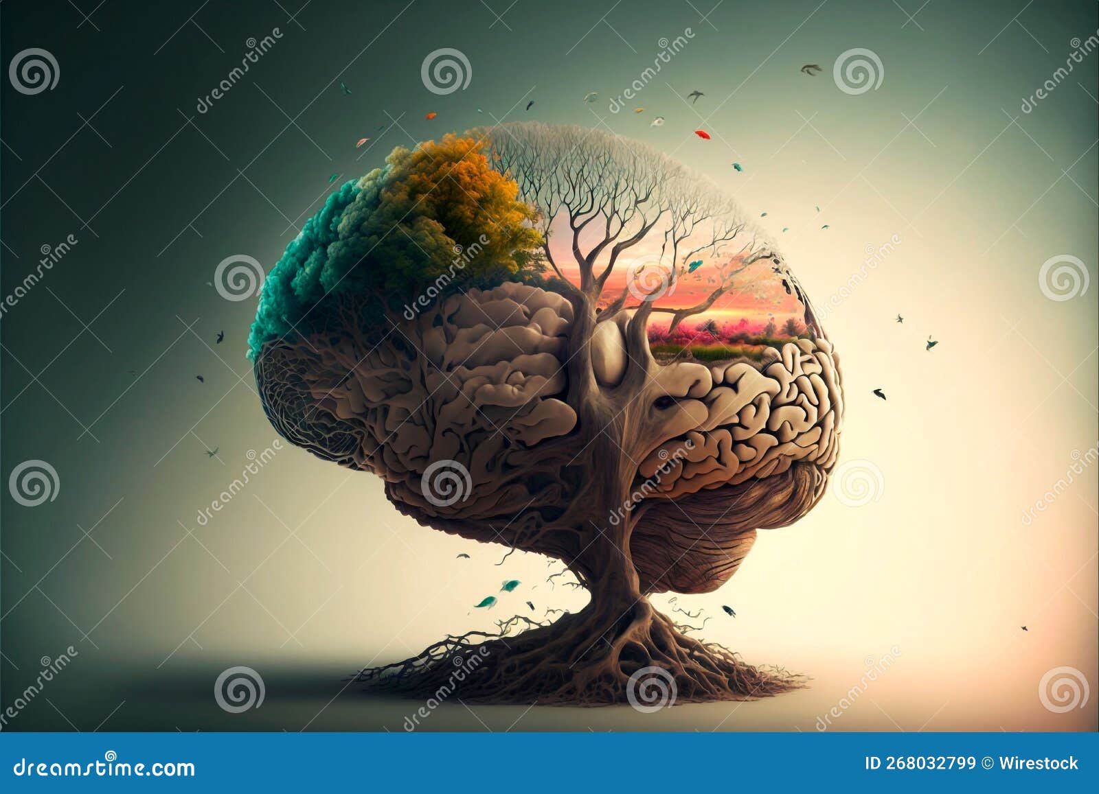 AI Generated Illustration of a Tree with Deep Roots Shaping a Brain ...