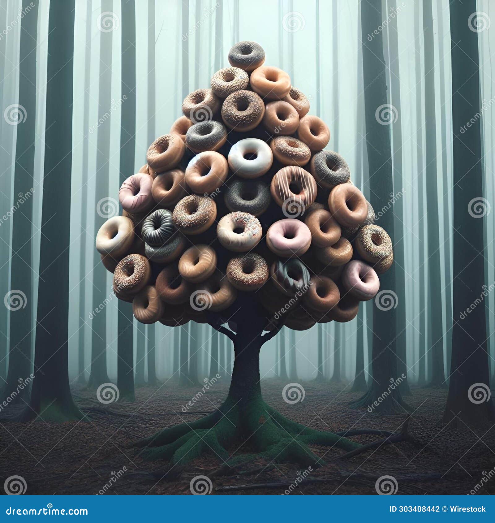 AI Generated Illustration of a Tree Made from Colorful Donuts in a ...