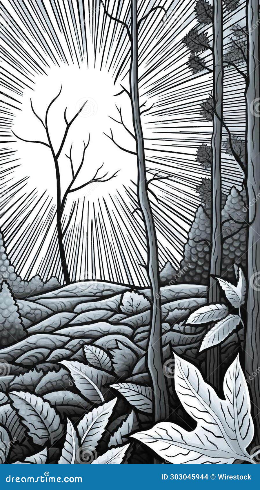 AI Generated Illustration of Trees and Shrubs in Grayscale Stock ...