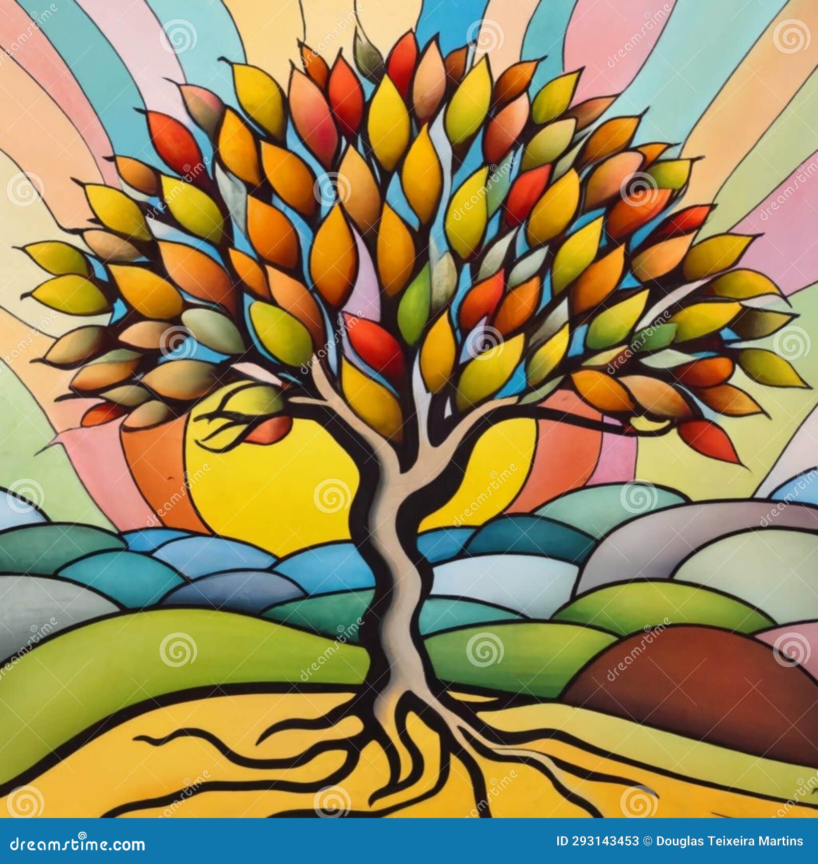 Illustration of Trees Whose Leaves are Symbols of Positive Messages and ...