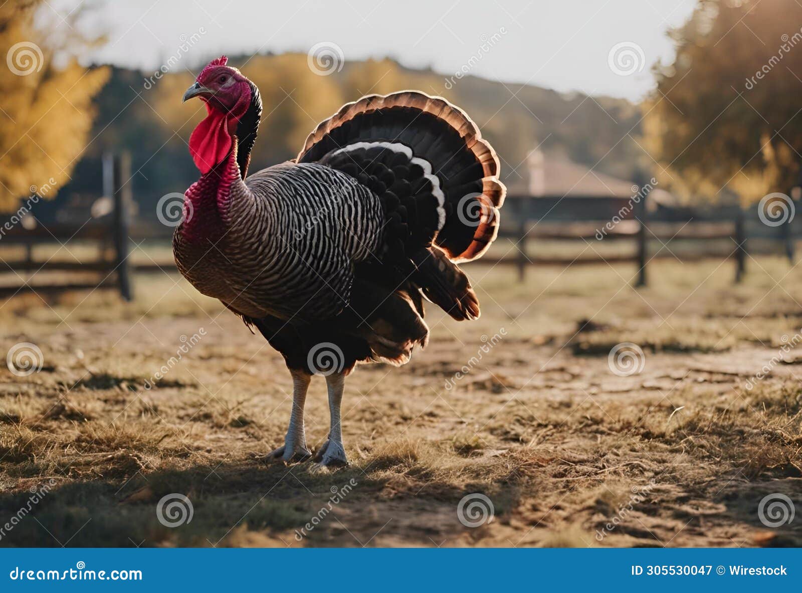 A Turkey in a Field with Trees in the Background, Taken from Behind ...